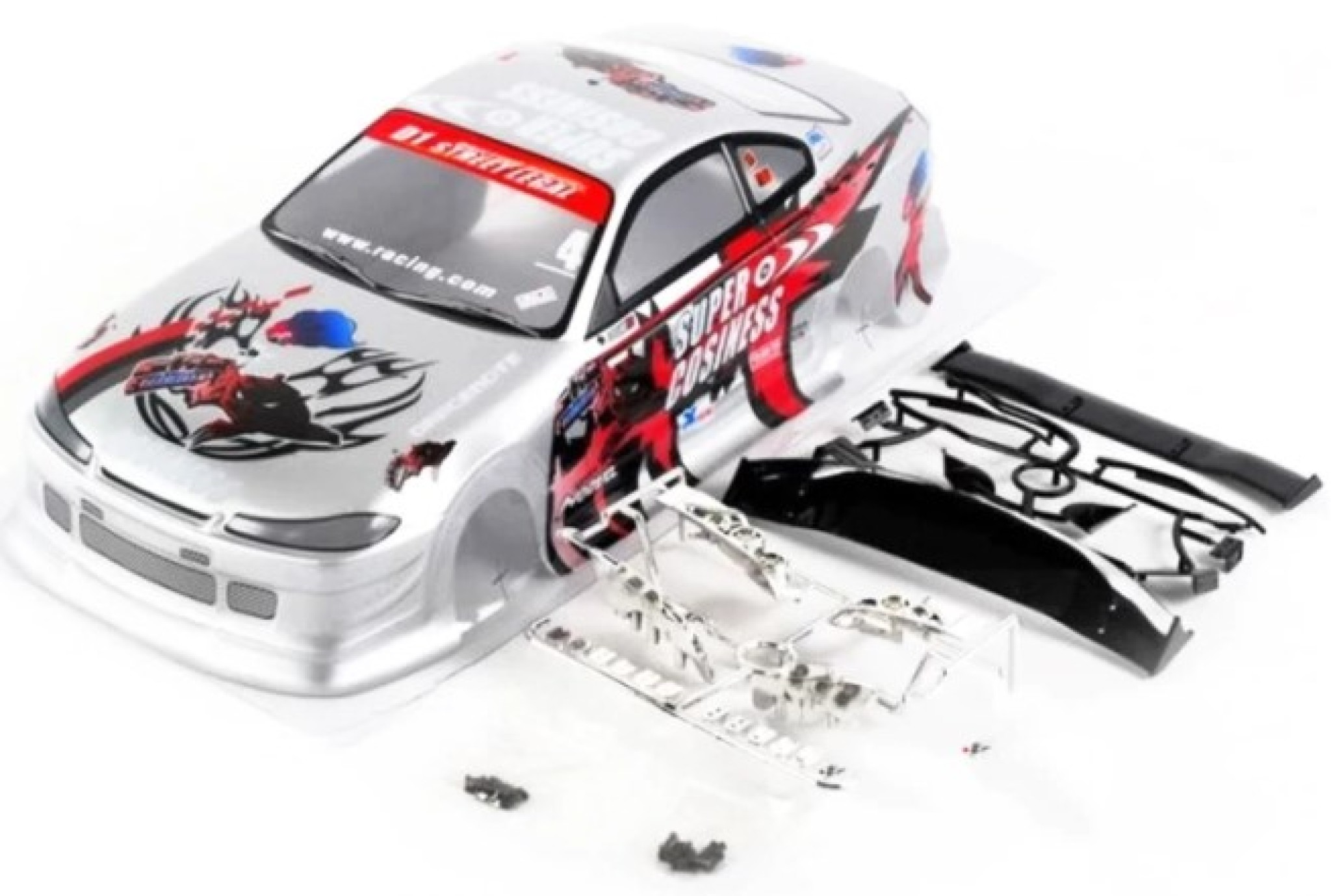 RC Racing Car Body Shell Fits 1/10 Cars + Spoiler etc.-