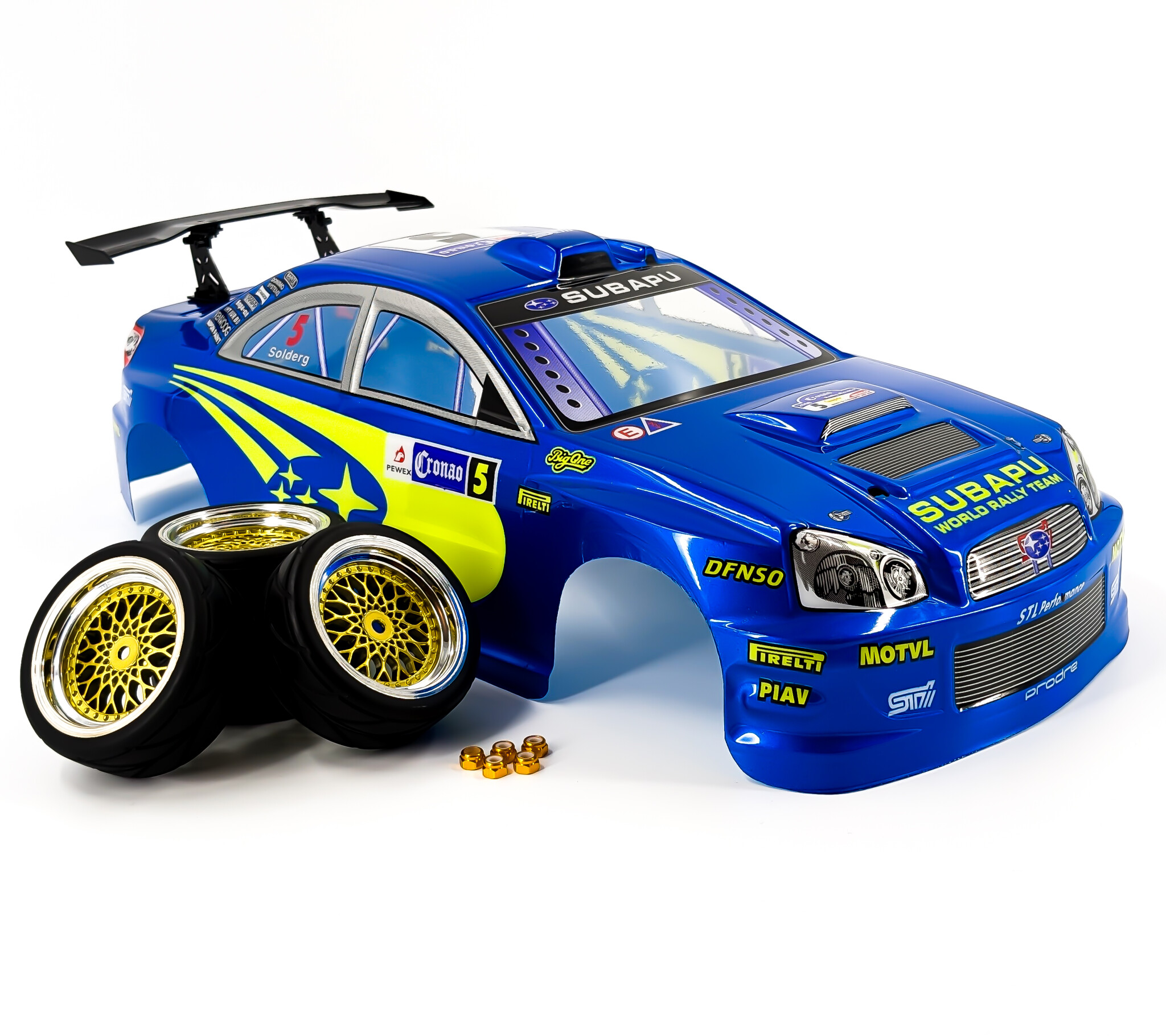 Subaru WRC WRX RC car body shell 1/10 + Gold Chrome wheels set with ...